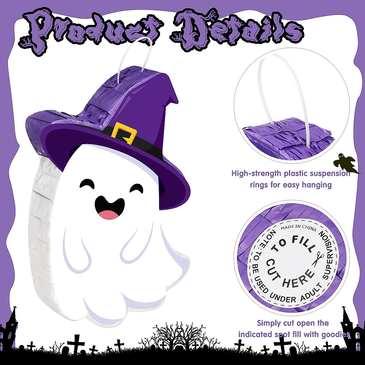 Aoriher Halloween Ghost Piñata Ghost Piñata with Stick Blindfold Set White Ghost Piñata Halloween Mexican Piñatas for Halloween Birthday Party Game Supplies Decoration