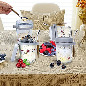 LEFIMOT Overnight Oats Containers with Lids, Spoons, 4 Pack Oats Jars 12 oz Reusable Large Capacity Airtight Oatmeal Container with Measurement Marks for Cereal Yogurt, Milk, Salads, Fruit(Grey)