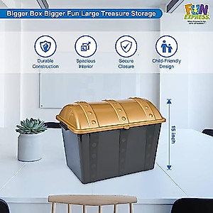 Fun Express Large Kids Treasure Chest Box - Fun Plastic Storage Bin for Toys, Rewards and Stuffed Animals Multi-Purpose Kids Treasure Box and Ultimate Toy Organizer