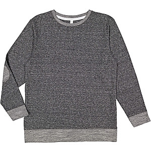 LAT Adult Unisex Harborside Mélange French Terry Crew Neck w/Elbow Patches, Smoke Melange, 2X