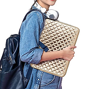 Puffy Laptop Sleeve 11 12 13 13.3 14 15 15.6 inch Puffy Laptop Case Protective, Laptop Bag Exterior Quilted PU Leather Smooth Zipper Closure, Interior Velvet Lined Padded with Pocket