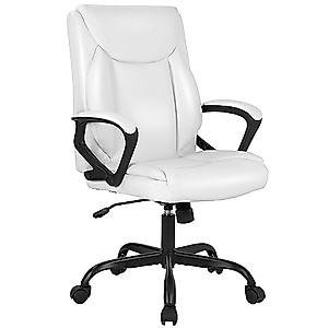 Home Office Chair Ergonomic Desk Chair PU Leather Task Chair Executive Rolling Swivel Mid Back Computer Chair with Lumbar Support Armrest Adjustable Chair for Men White