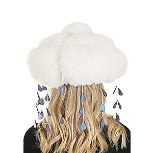 elope Adult Sherpa Light-Up Rain Cloud Costume Hat - LED Cloud Hat with Iridescent Raindrops - Standard