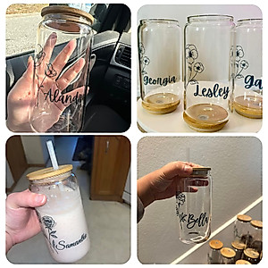 Home and Plan Personalized Birth Flower Jar Cup with Bamboo Lid & Plastic Straw, 16 oz, Bridesmaids, Bachelorette Gifts, Gifts for Mom, Flower Design Tumbler, Iced Coffee Glass