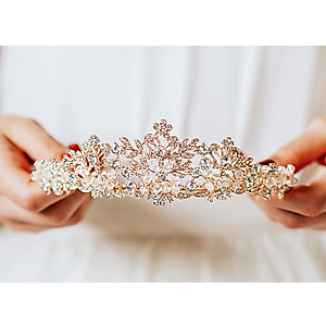SWEETV Rose Gold Wedding Tiara for Women and Girls - Pageant Tiara Headband, Rhinestone Bridal Crown for Brides