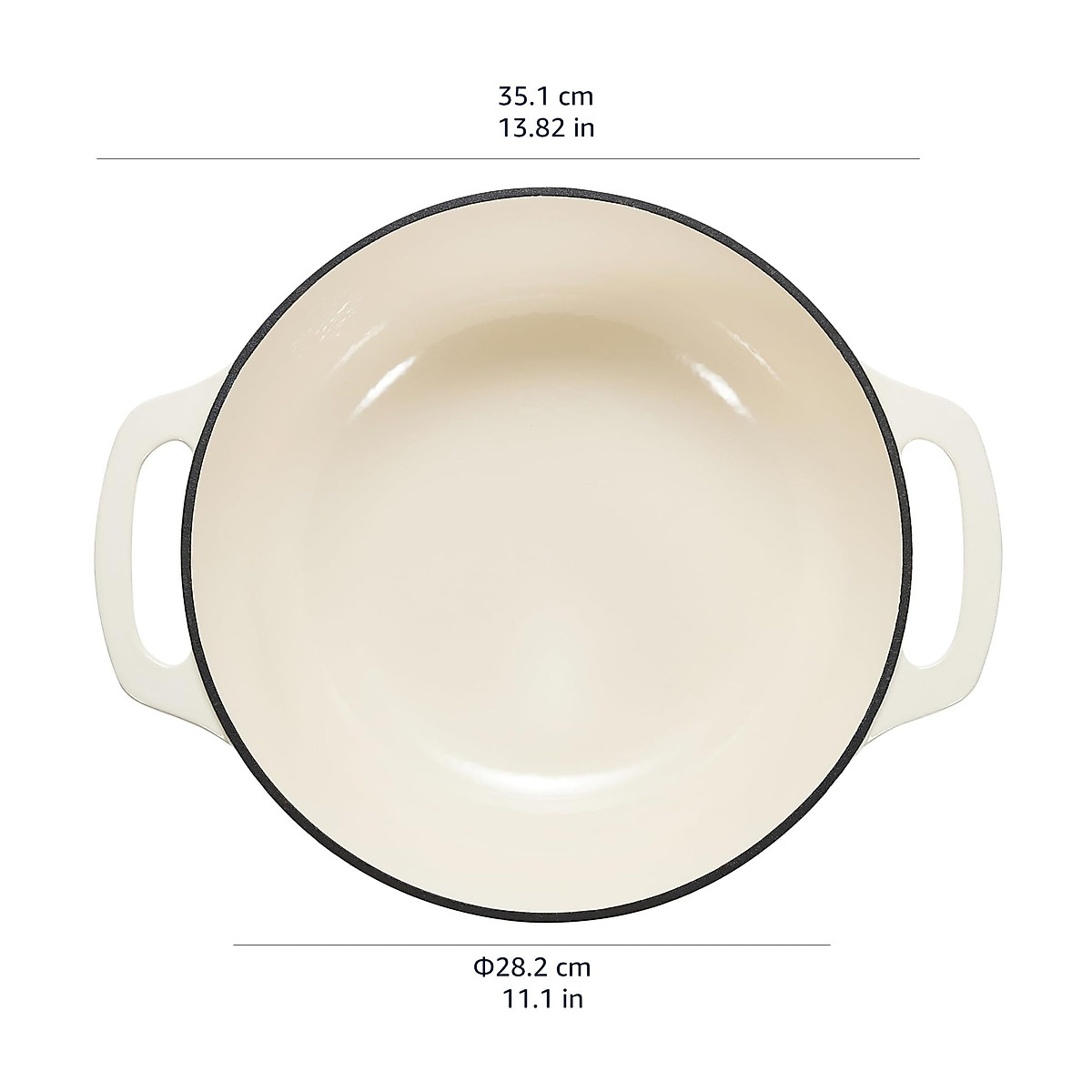 Amazon Basics Enameled Cast Iron Round Dutch Oven with Lid and Dual Handles, Heavy-Duty, 6-Quart, White