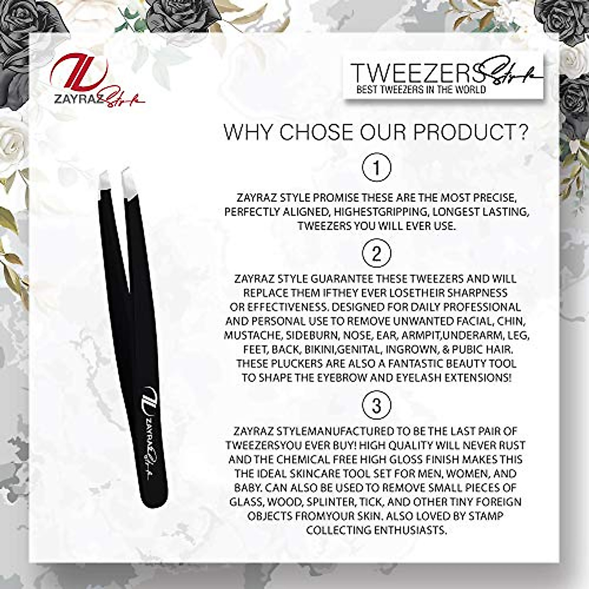 Slant Tip Tweezers - Professional Eyebrow Stainless Steel Tweezers - Best Precision Tweezers for Eyebrows - Splinter Tweezers for Facial Hair Removal for Daily Beauty Routine. (Black)