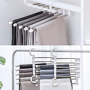 Steel Multifunction Retractable Pants Rack Trouser Hanger Multi-Layer Five Pants Rack one Hanging in Storage