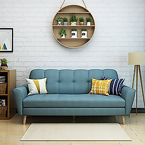 Christopher Knight Home Treston Mid-Century Fabric Sofa, Blue / Natural