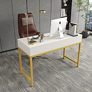 WESTREE Women Makeup Vanity Desk with 2 Drawers - Bedroom Home Office Desk, Wooden Height Monitor Stand & Storage Shelf Without Mirror, White Table Great Gift for Her