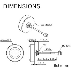 CompuPort MIMO 5G LTE Puck Antenna Freq: 2X 698-960/1710-3800MHz with Dual-Diversity 3' SMA Male Cables, Compatible with Sierra Airlink, Teltonika, Microhard, Digi, Cradlepoint or Any SMA LTE modems.