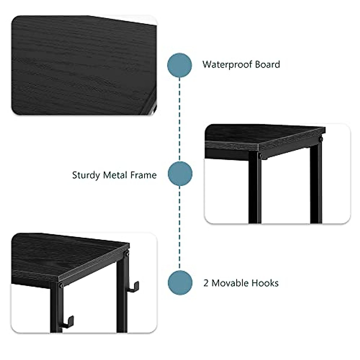 Small Console Table Black Entryway Table Modern Narrow Long Sofa Table Skinny Hallway Table Thin Behind Sofa Table Console Tables for Entryway 31.5 Inch with 2 Hooks, Sofa Side Display for Hallway