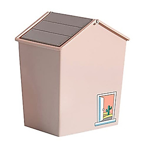 Cabilock Office Decor Mini Table Trash Can with Lid House Shape Small Plastic Trash Bin Garbage Bin Wastebasket Desktop Garbage Container Rubbish Can for Table Desktop Office Kitchen Car Decor