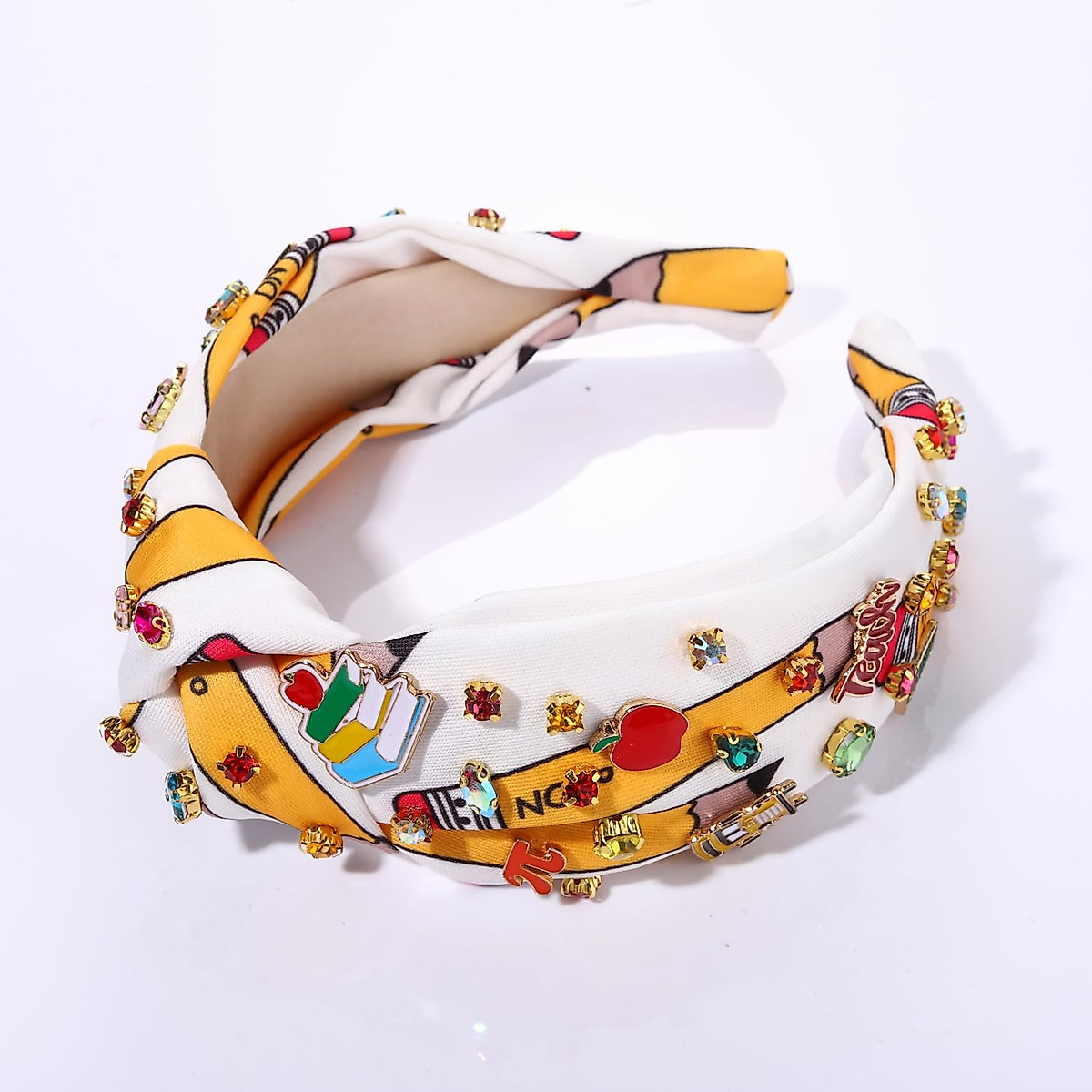 mokkia Teacher Headband Accessories for Women Book Pencil FRI-YAY Headband Rhinestone Crystal Embellished Knotted Headbands Back To School Teacher Appreciation Gifts Teacher Outfits (Pattern B)