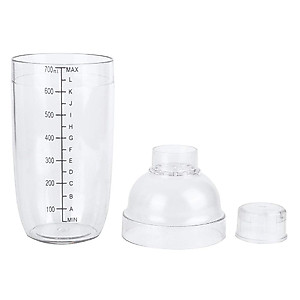 Cocktail Shaker, Plastic Drink Mixer Ice Tea Shaker Bottle Cup with Scales for Bar(700ml)