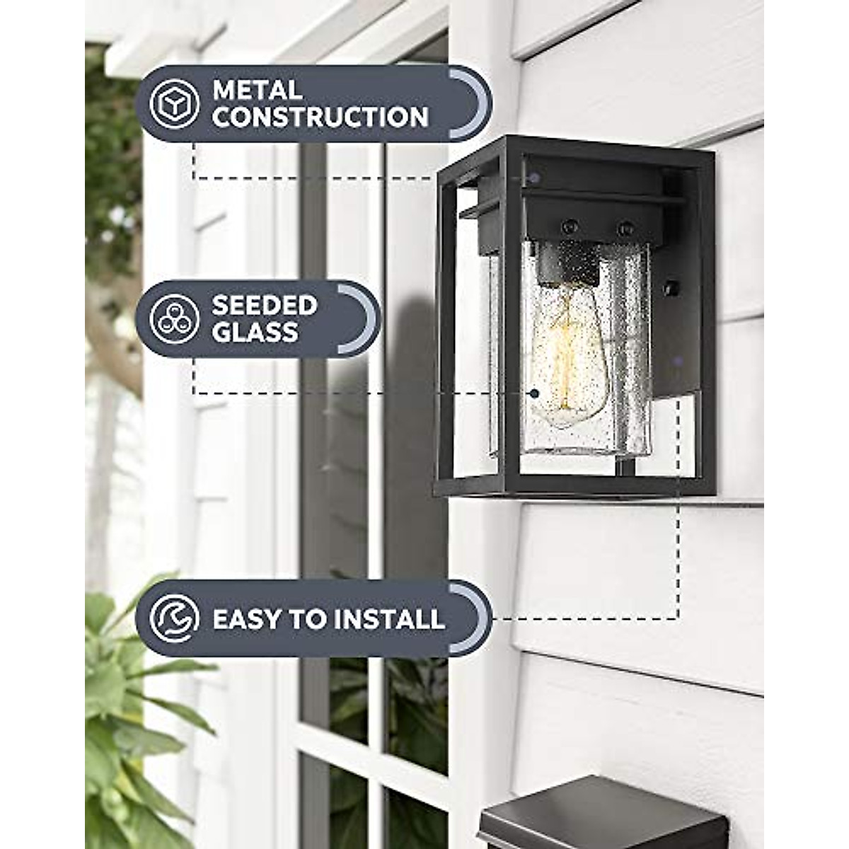 Osimir Outdoor Wall Sconce 2 Pack, Modern 1-Light Outdoor Wall Lighting Fixtures in Black Finish with Bubble Glass Lamp Shade, Outdoor Patio Porch Wall Mount Light 2103-1W-2PK