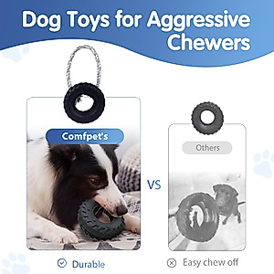 COMFPET Tough Chew Toys for Dogs, Indestructible Dog Toys for Aggressive Chewers, Rubber Tire Toy for Training and Cleaning Teeth, Heavy Duty Dog Dental Chews Toy
