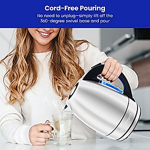 Chefman Electric Kettle, 1.7 Liter Stainless Steel Electric Tea Kettle Water Boiler with Automatic Shutoff, LED Lights, Boil-Dry Protection, Hot Water Electric Kettles for Boiling Water, Stainless