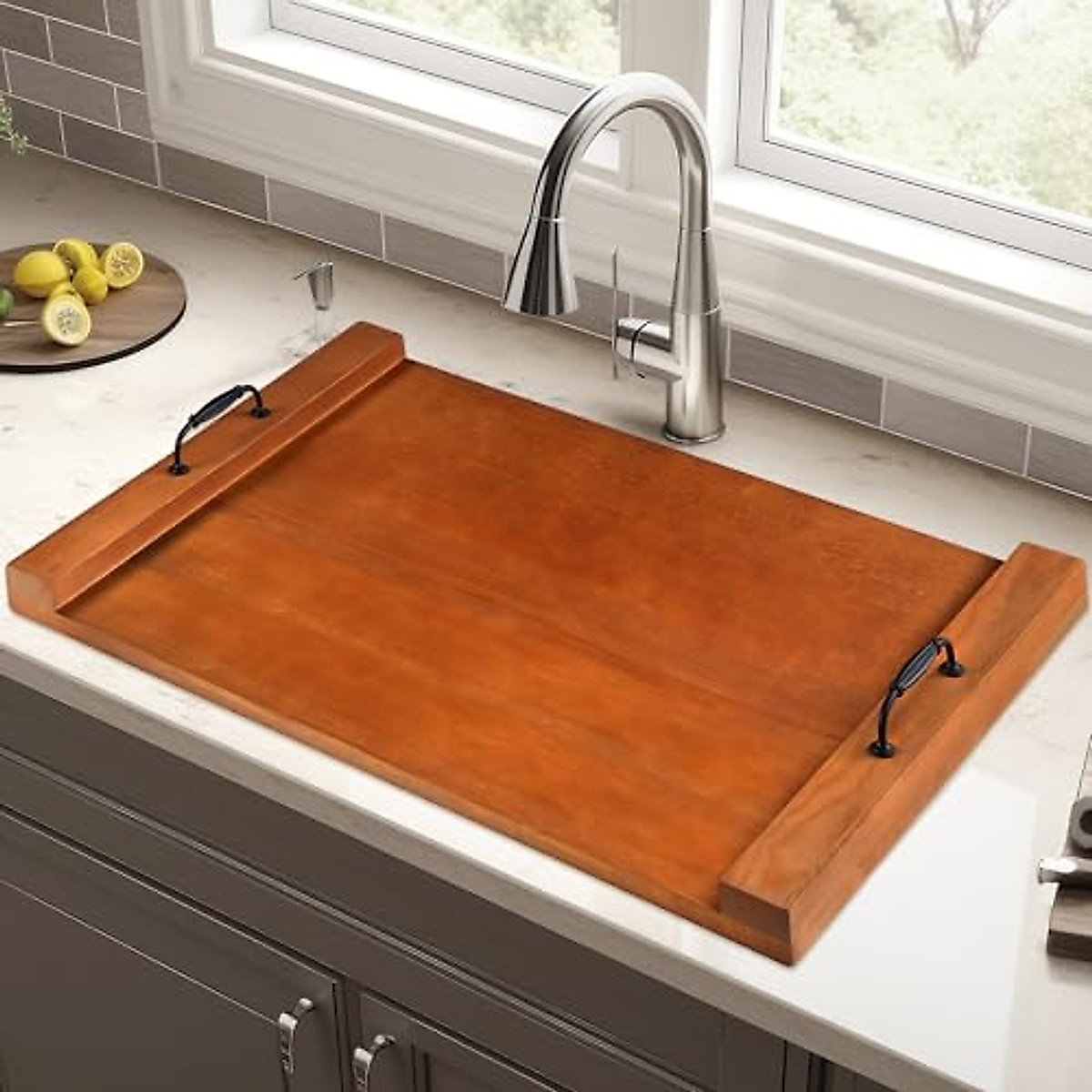 Calmbee Noodle Board Stove Cover, Premium Pine Wood Stove Top Covers for Electric Stove, 30" x 22" Wooden Gas Stove Cover Stovetop Cover - Used as Serving Tray or Sink Cover for More Usable Space