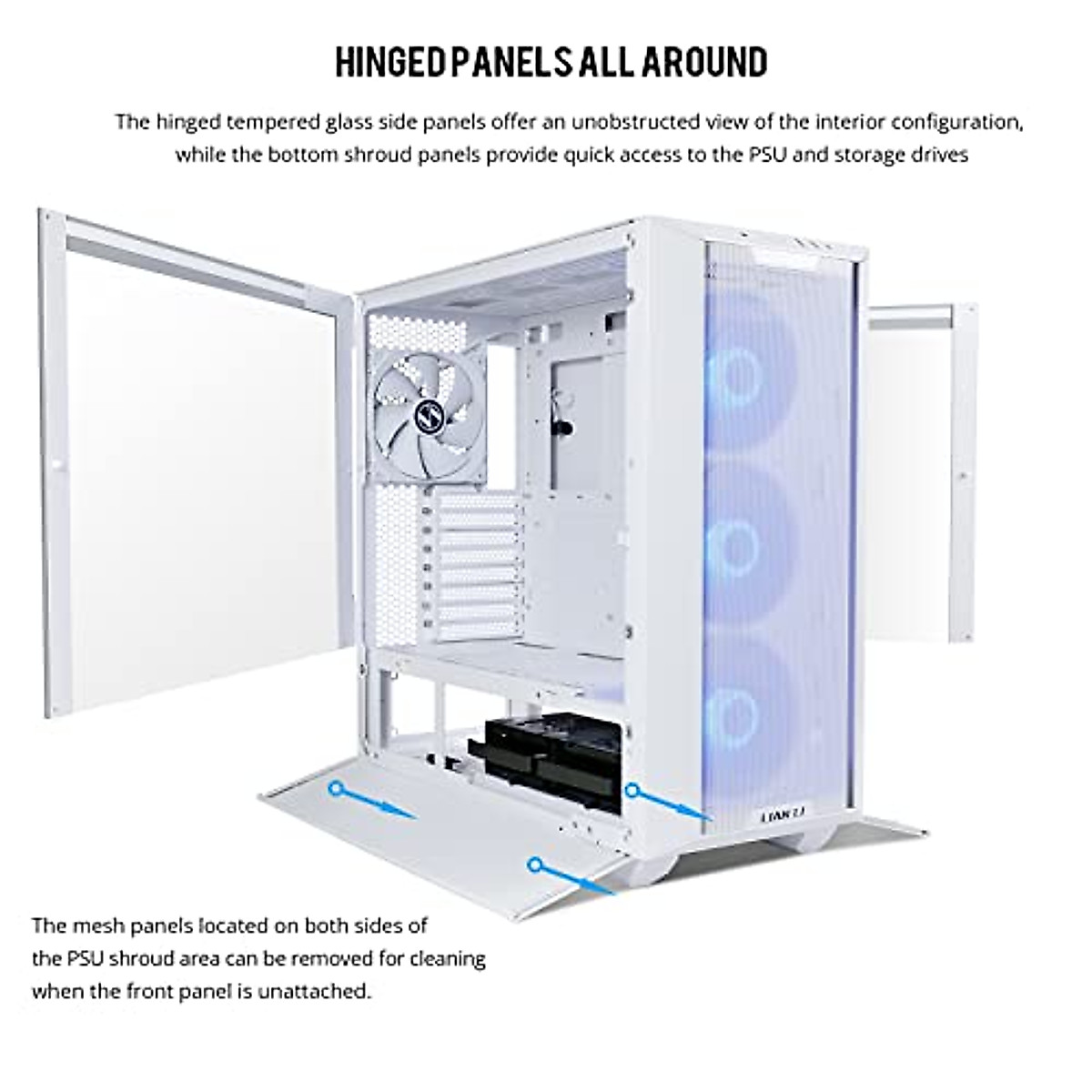 LIAN LI LANCOOL III E-ATX PC Case, Spacious RGB Gaming Computer Case with Hinged Tempered Glass Doors, Fine Mesh Panels, 4x140mm PWM Fans Pre-Installed High Airflow Chassis (White)