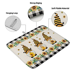 Microfiber Dish Drying Mat 18x24inch, for Kitchen Counter/Countertop Drying Mat, Spring Gnome Sunflower Absorbent Dish Draining Mat/Pad for Sink,Bar,Coffee,or Cup - Buffalo Plaid