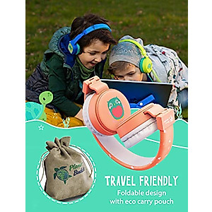 Planet Buddies Kids Headphones, Wired Headphones with Microphone for Kids, Volume Safe Foldable On Ear Earphones for School, Travel, Phone, Kindle - Green Turtle
