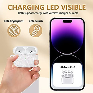 Cute AirPod Pro 2 Case with Pearl Wrist Chain Bling Marble Design Hard TPU Cover Compatible with AirPods Pro 2nd Generation 2022 Case for Women and Girls