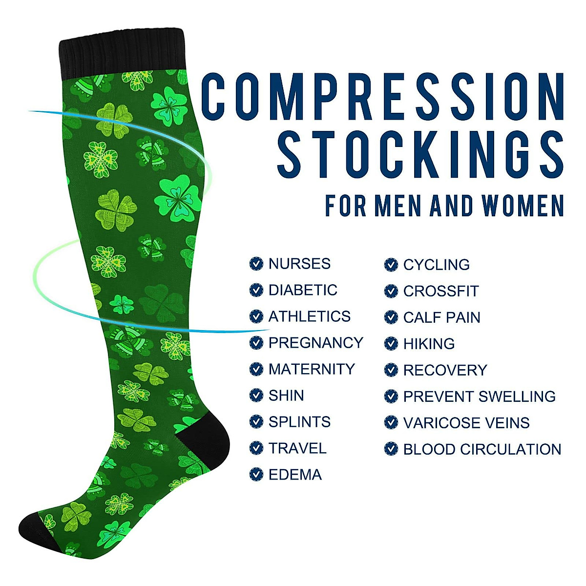 Wusikd Patrick Green Clover Compression Socks for Women and Men Circulation Shamrock Long Socks for Athletic Running 1