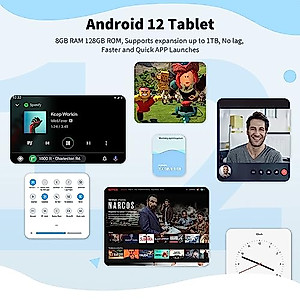 Android Tablet, 10 Inch Android 12 Tablet, 8GB RAM 128GB ROM, 1TB Expand, Android Tablet with 5G WiFi, 4G/LTE, 8000 mAh Battery, Dual Camera, Bluetooth 5.0, FHD IPS Touch Screen, GPS, GMS Certified