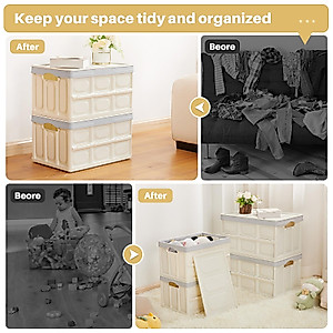 Homde 30L Collapsible Plastic Crates Storage Container with Lids 2 Pack Stackable Storage Bins with Secure Buckles for Clothes, Toy, Grocery, Camping and Garage (30L, White)