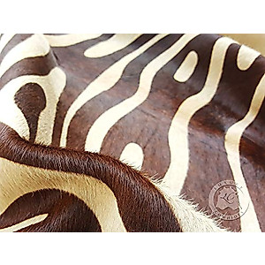 Zebra Print Brown on Beige Genuine Cowhide Rug Size 6 x 7 ft. 180 x 210 cm