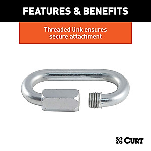 CURT 82610 Threaded Quick Link Trailer Safety Chain Hook Carabiner Clip, 1/4-Inch Diameter, 4,400 lbs Break Strength