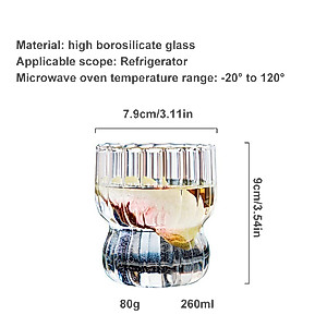 URMAGIC 2 Pcs Ribbed Drinking Glasses,9 Oz Ripple Glassware,Clear Origami Style Glass Cups,Iced Coffee Glasses,Wave Shape Beverage Cups,Clear Glass Cups for Cocktail,Whiskey,Juice,Water,Beer,Milk