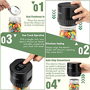 Vacson Upgraded Fully Automatic Electric Mason Jar Vacuum Sealer Kit for Wide & Regular Mouth Mason Jars, Canning Vacuum Sealer Mason Jar, Vacuum Sealer for Jars, food saver jar sealer for mason jars