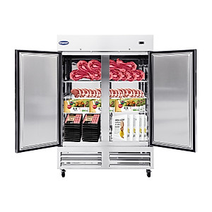 CHUMART 54" W Commercial Freezer with 2 door Stainless Steel 49 Cu. Ft Reach-in Freezer 6 Adjustable shelves Fan Cooling Freezer for Restaurant, Commercial Kitchen, Shop, ETL Certification