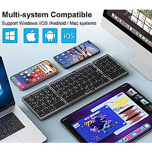 MoKo Foldable Bluetooth Keyboard, Multi-Device Folding Wireless Keyboard with Number Pad, Portable Keyboard for Laptop Tablet Phone, USB-C Rechargeable Travel Keyboard for Windows iOS Android, Gray