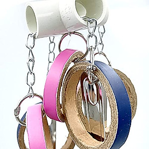 GILYGI Durable Bird Parrots Pots and Bagel Toys, Pullable Stainless Steel Cup and Cardboard Ring Toys for Amazons Mini Macaws African Greys Cockatoos Eclectus