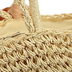 So'each Women's Handbag Color Matching Bow Wicker Woven Rattan Straw Tote Shoulder Bag Beige