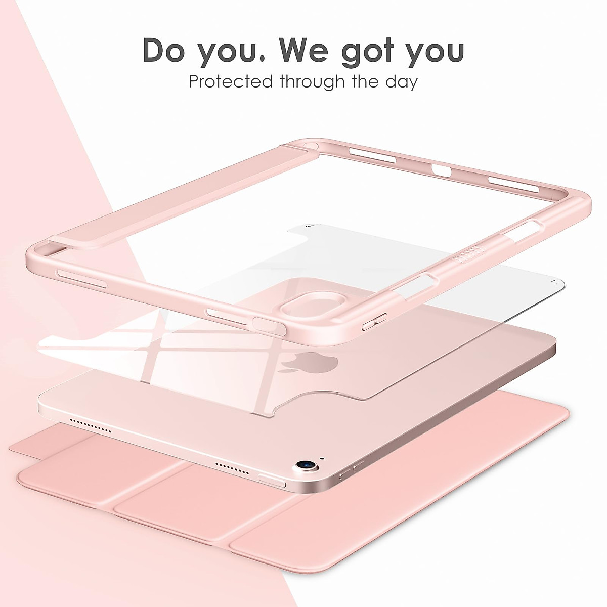 DTTOCASE for iPad 10th Generation Case 2022, 10.9 Inch Case with Clear Transparent Back and TPU Shockproof Frame Cover [Built-in Pencil Holder, Support Auto Sleep/Wake] -Rose Gold