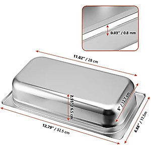 SINJEUN 6 Pack 1/3 Size Steam Pan, Commercial Stainless Steel Pan Steam Table Pan for Restaurant, Hotel, Catering, Silver