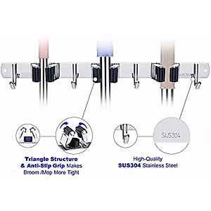 ANDERZS Broom Holder Wall Mount，Latest Upgrade Stainless Steel Holder Wall Mounted Heavy Duty Broom Mop Hanger， for Kitchen Bathroom Garage Organizer Closet Office and Garden,White