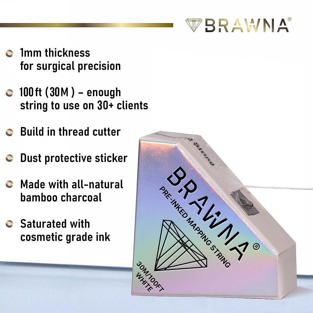 BRAWNA [ Upgraded Version ] 30 Meters White Brow Mapping string for Eyebrow Measuring - Microblading Supplies - PMU Kit - Pre inked Mapping Thread