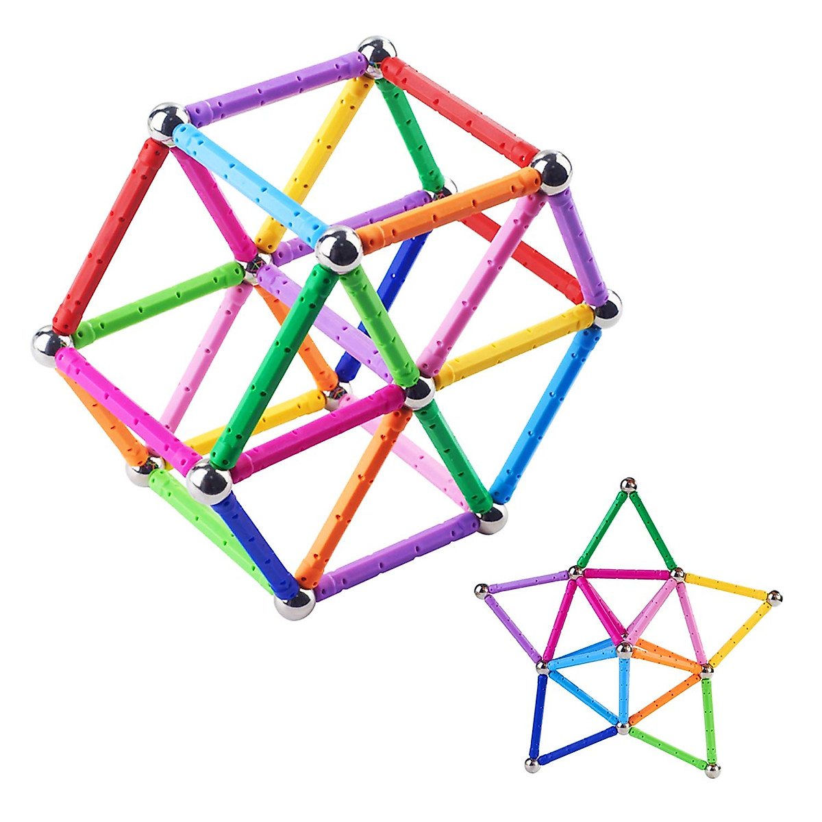 204 Pcs Magnetic Building Sticks Blocks Toys, 2.3" Length Magnet Educational Toys Magnetic Stacking Toys Set for Kids and Adult, STEM Building Toy 3D Non-Magnetic Balls with Storage Bag