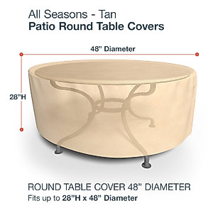 Budge P5A22SF1 All Seasons Round Patio Table Cover Lightweight, UV-Resistant, Medium, Tan