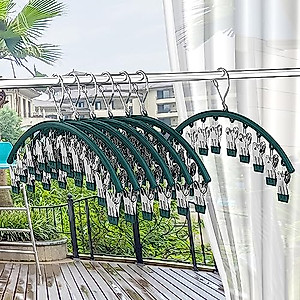 PMUYBHF 2pcs Stainless Steel Laundry Drying Rack Clothes Hanger with 10 Clips Windproof for Drying Socks, Bras, Cloth Diapers, Towel, Underwear, Scarf, Hat, Pants and Gloves (A)