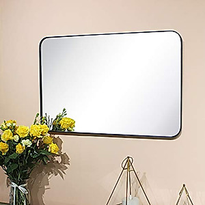 GRACTO 24x36 inch Black Stainless Steel Metal Framed Bathroom Mirror for Wall Rounded Rectangular Bathroom Vanity Mirrors