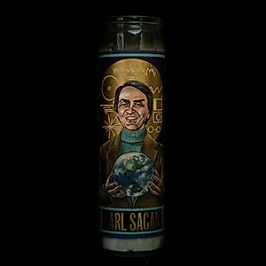Carl Sagan Secular Saint Candle - 8.5 Inch Tall Glass Prayer Votive - Made in The USA