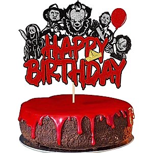 1 PCS Halloween Horror Happy Birthday Cake Topper Glitter Have a Killer Themed Birthday Cake Pick Decoration for Horror Classic Movie Theme Kids Birthday Halloween Party Cake Decorations Supplies