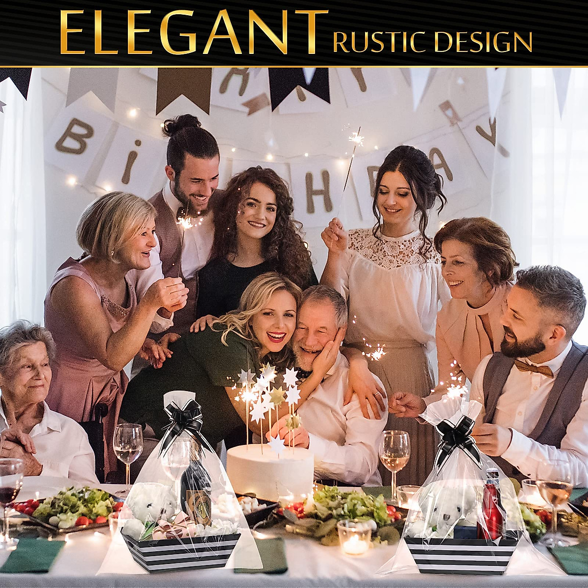 Mimorou 6 Pack Christmas Baskets for Gifts Empty Gift Basket Kit Includes 6 Empty Gift Baskets 6 Clear Gift Bags for Baskets and 10 Pull Bows Gift Packages for Christmas Birthday Party(Black, White)