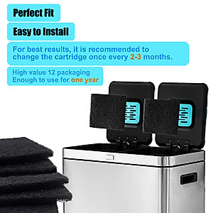 12 Pack Replacement Odor Absorbing Filter Refills for Home Zone Living Kitchen Trash Can, Activated Charcoal Deodorizer Compatible with Home Zone Living CleanAura Odor Control Compartments